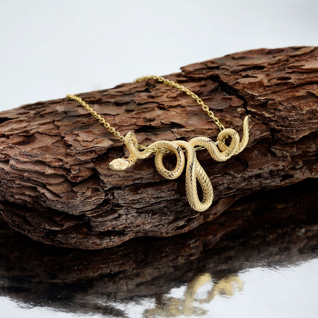 Gold Snake Pendant Necklace, Handmade Silver Snake Pendant, Serpent ...
