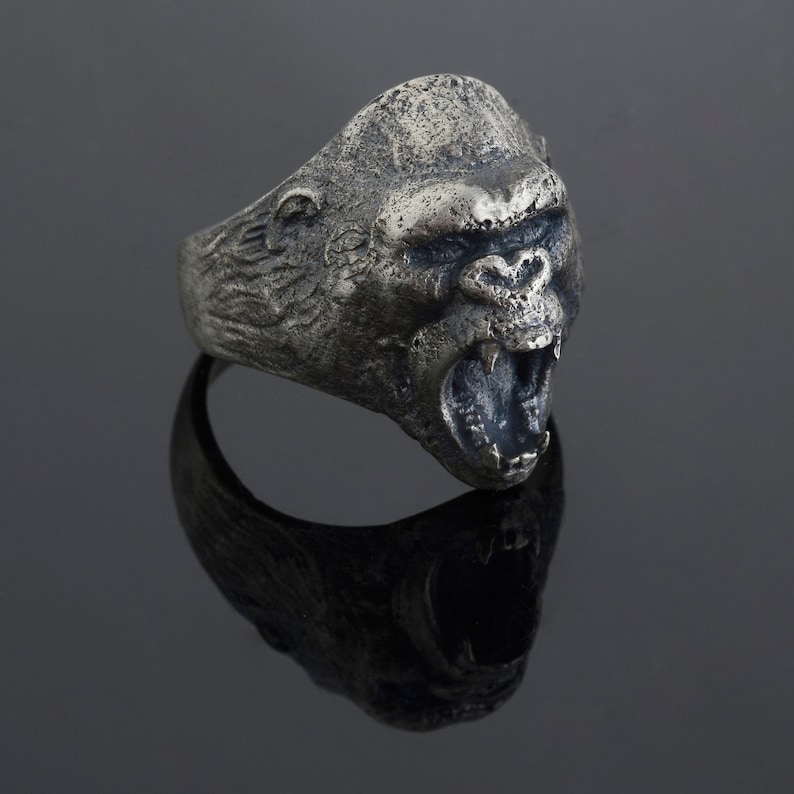 Silver Angry Gorilla Ring African Gorilla Men Ring Mens - Etsy