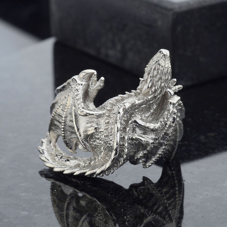 Shiny Silver Winged Dragon Ring - Handmade Gothic Jewelry - Etsy