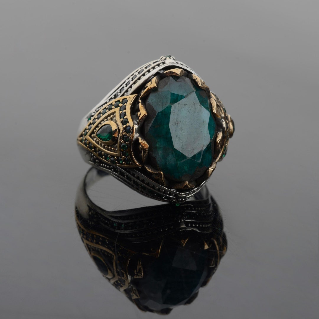 925 Silver Emerald Green Stone Men's Ring, Unique Green Stone Men Ring ...