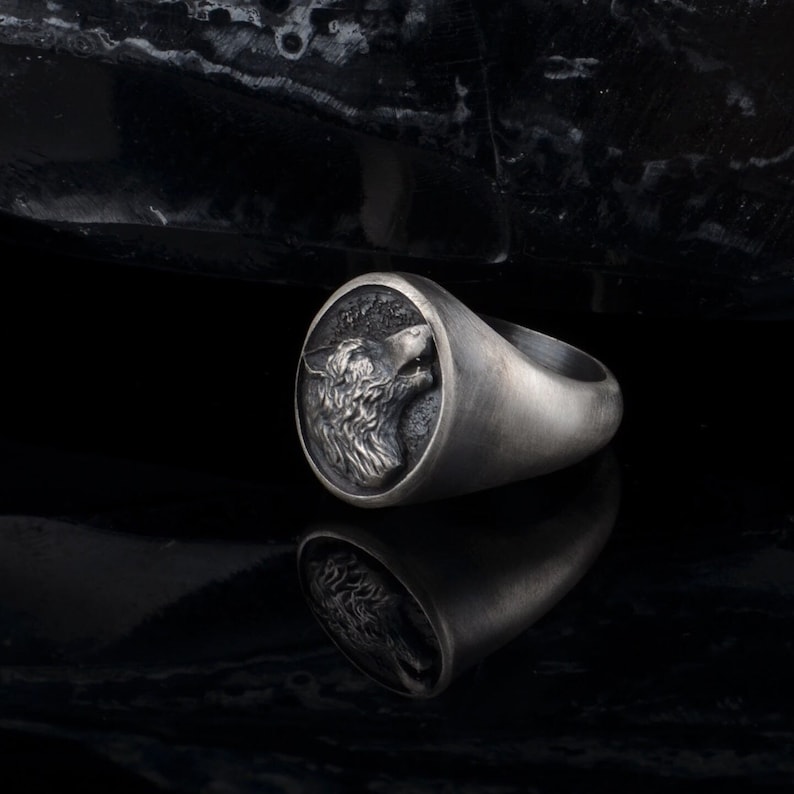 Silver Wolf Men Ring Signet Pinky Ring Mens Ring Unique - Etsy
