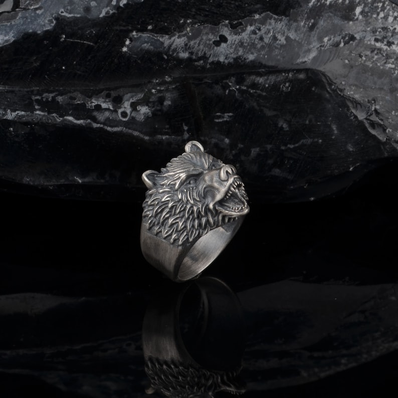 Bear Head Ring, Wild Bear Rings, 3d Bear Head Ring, Mens Ring, Unique Ring for Man, Silver ...
