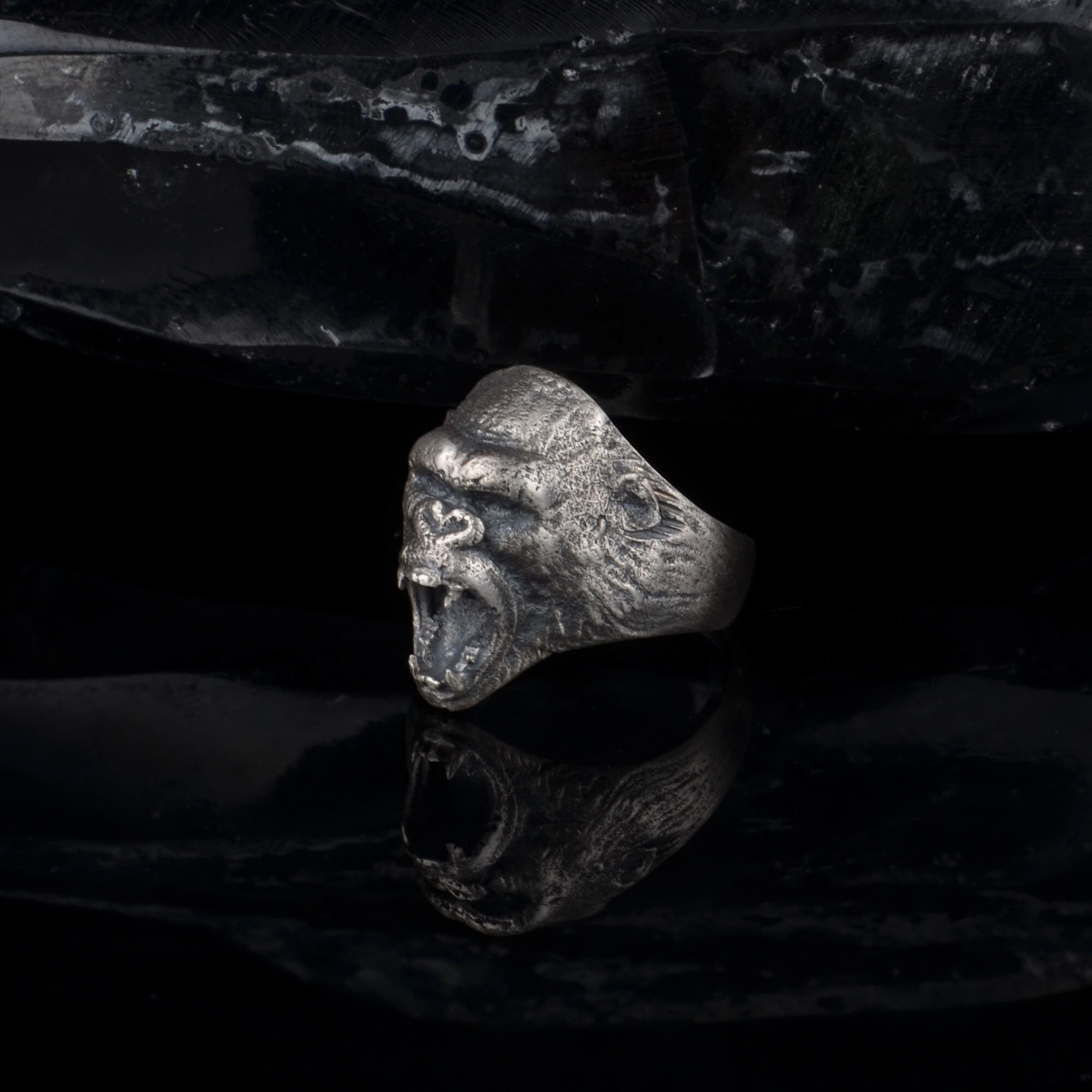 Silver Angry Gorilla Ring African Gorilla Men Ring Mens - Etsy