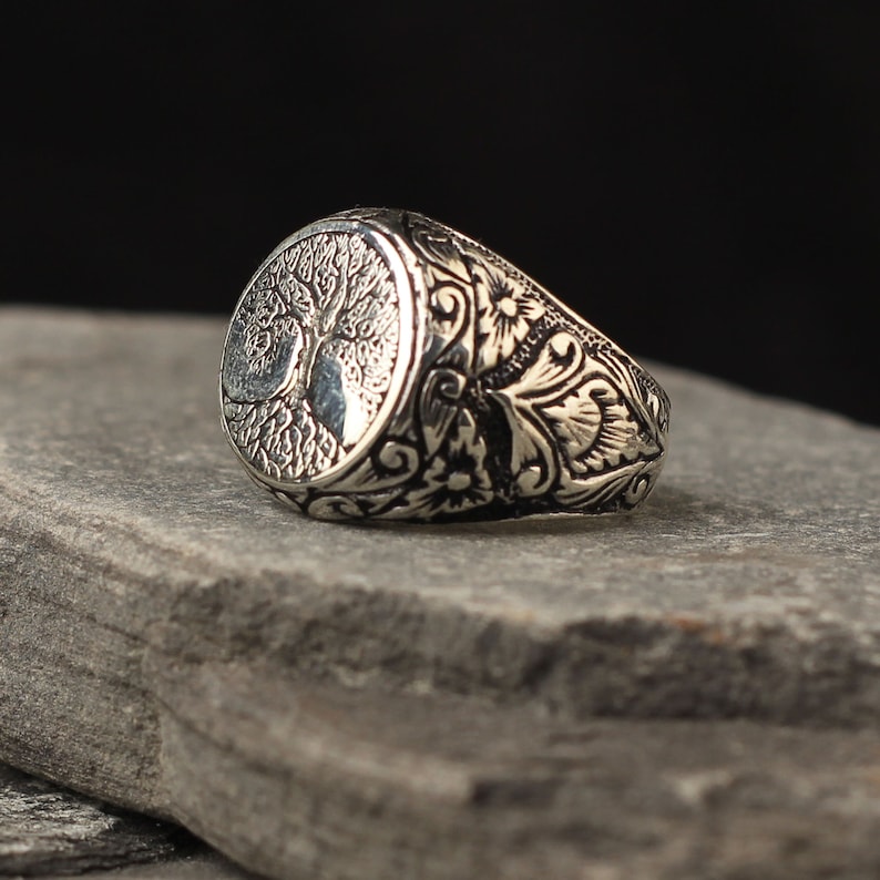 Yggdrasil Oxidized Silver Signet Ring, Family Tree Design - Etsy