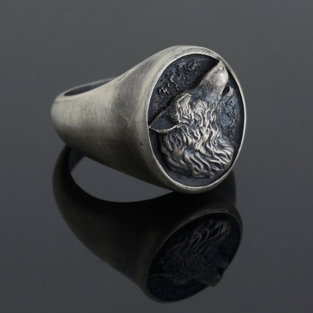 Silver Wolf Men Ring, Signet Pinky Ring, Mens Ring, Unique Ring for Man ...