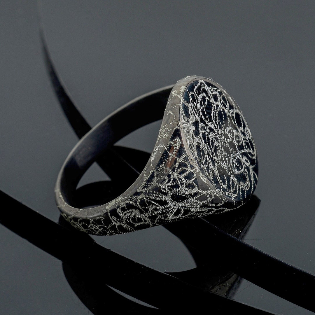 Silver Patterned Oval Man Ring, Unique Ring for Men, Handmade Mens Ring ...