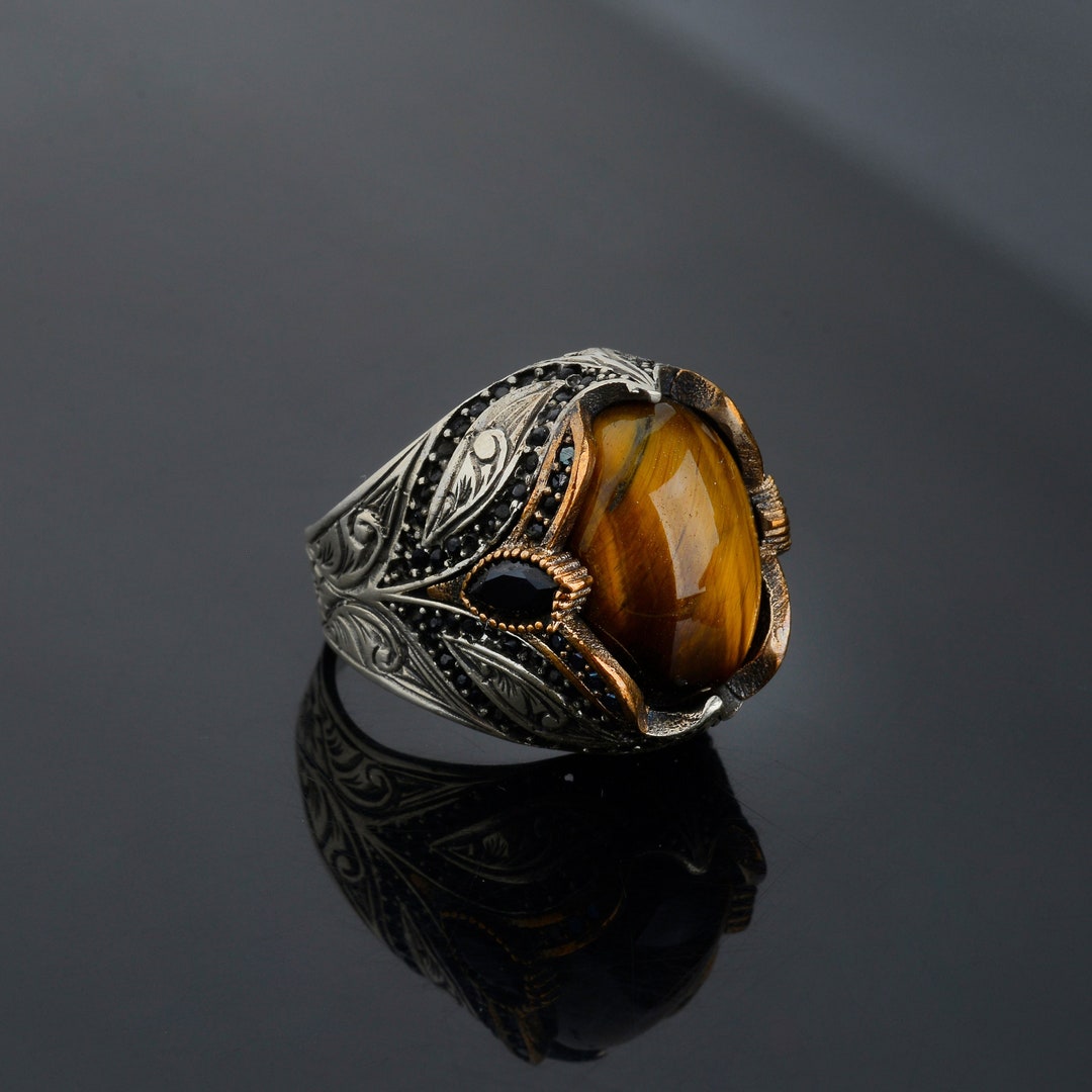 Tiger Eye Mens Ring, Sterling Silver Tiger Eye Ring, 925 Silver ...