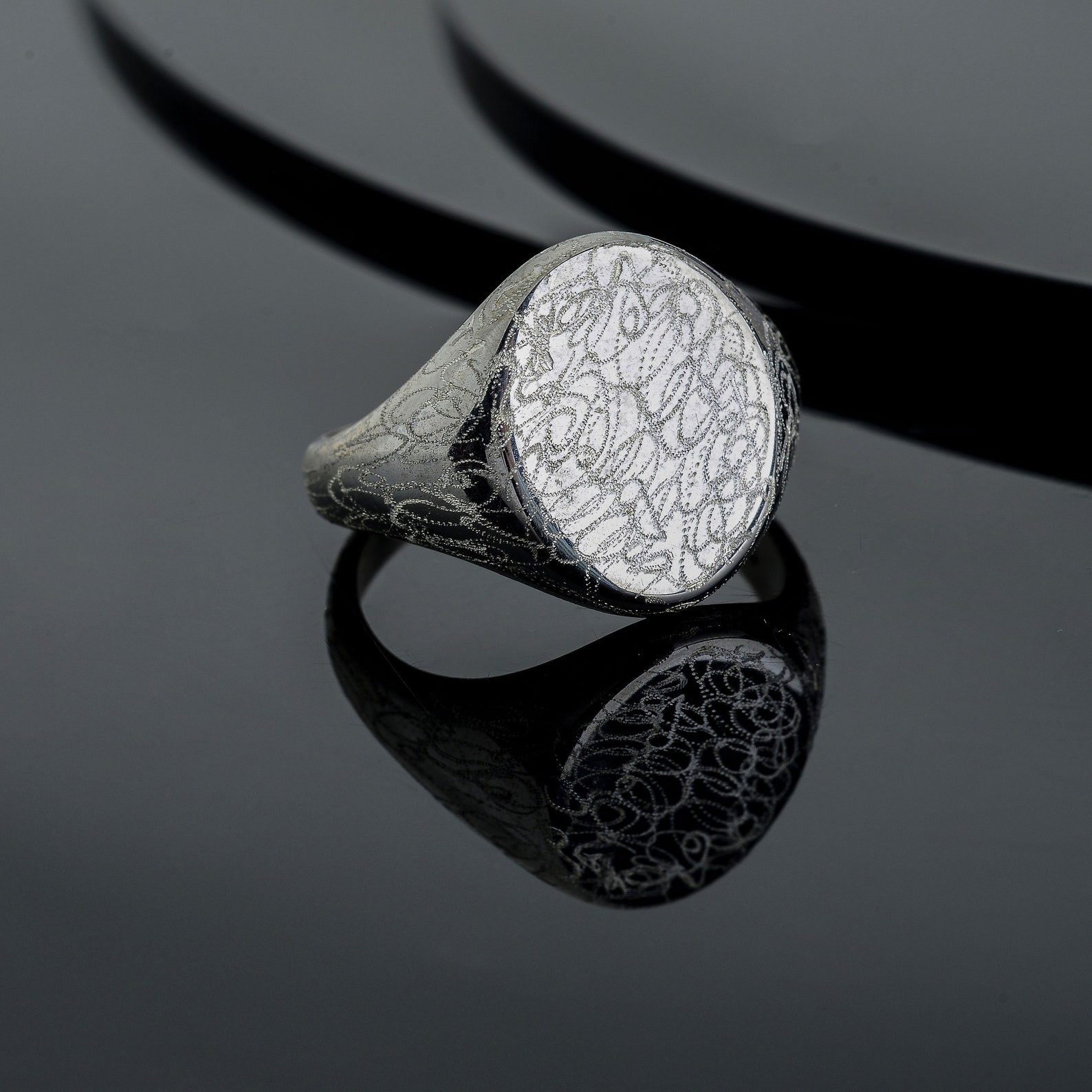Silver Patterned Oval Man Ring, Unique Ring for Men, Handmade Mens Ring ...