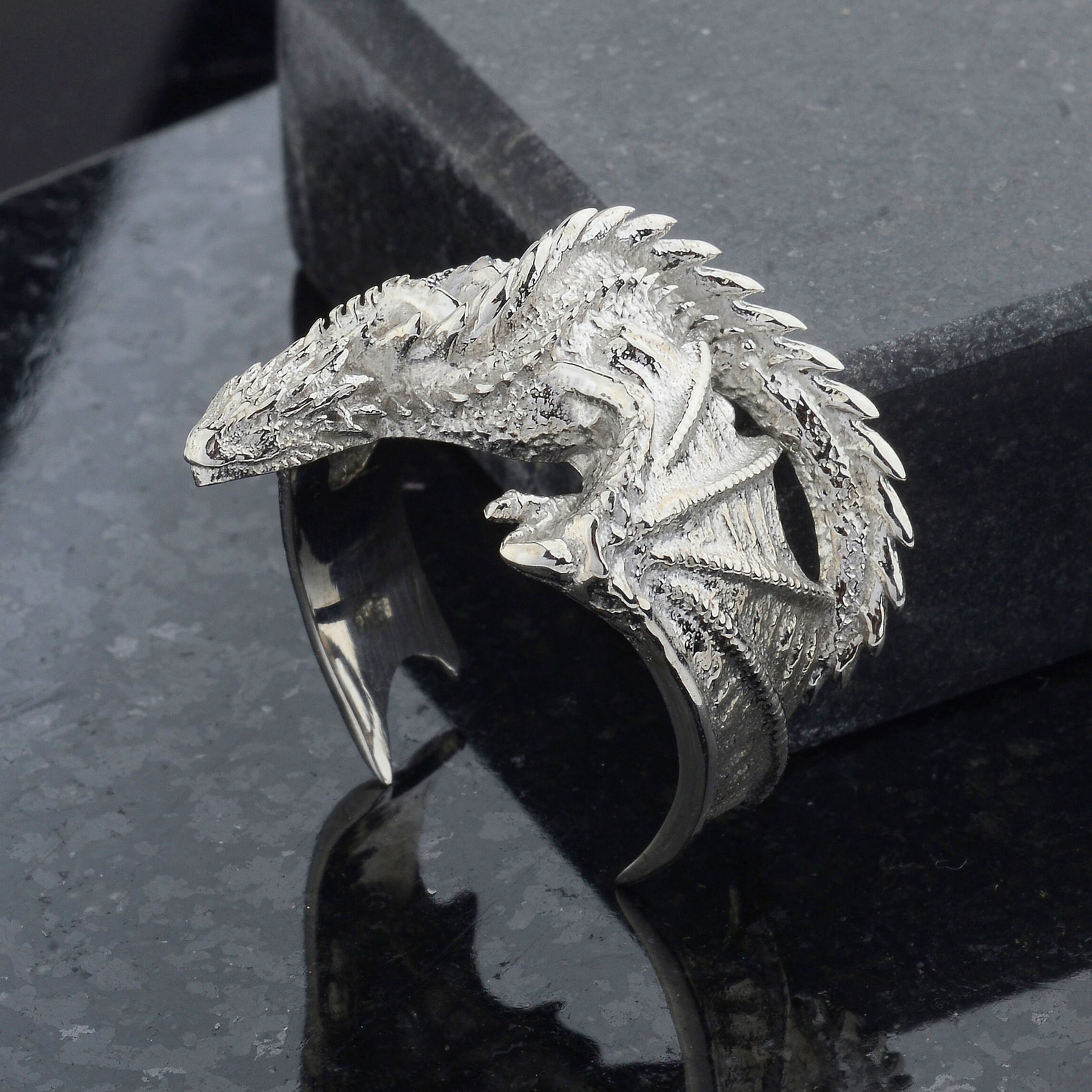 Shiny Silver Winged Dragon Ring - Handmade Gothic Jewelry - Etsy