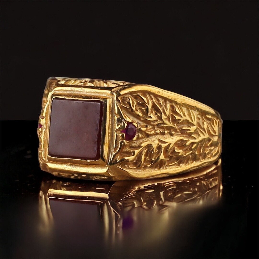 Gold Plated Silver Amber Stone Man Ring, Unique Men Ring, Handmade ...