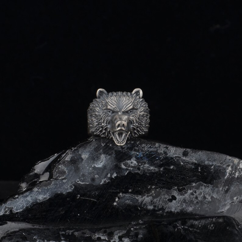 Bear Head Ring, Wild Bear Rings, 3d Bear Head Ring, Mens Ring, Unique Ring for Man, Silver ...