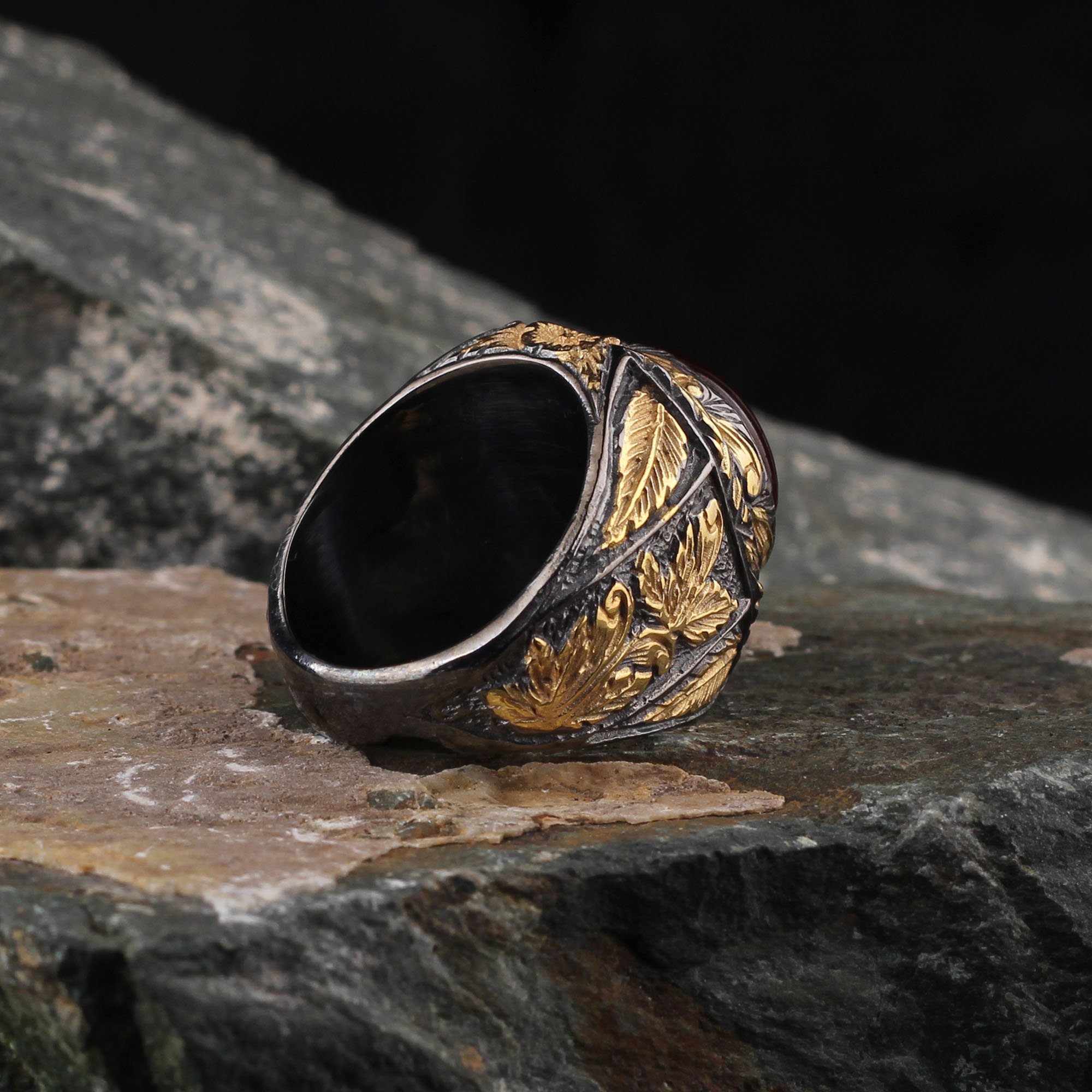 Sterling Silver Aqeeq Stone Ring: Handmade Engraved Gemstone Jewelry - Etsy