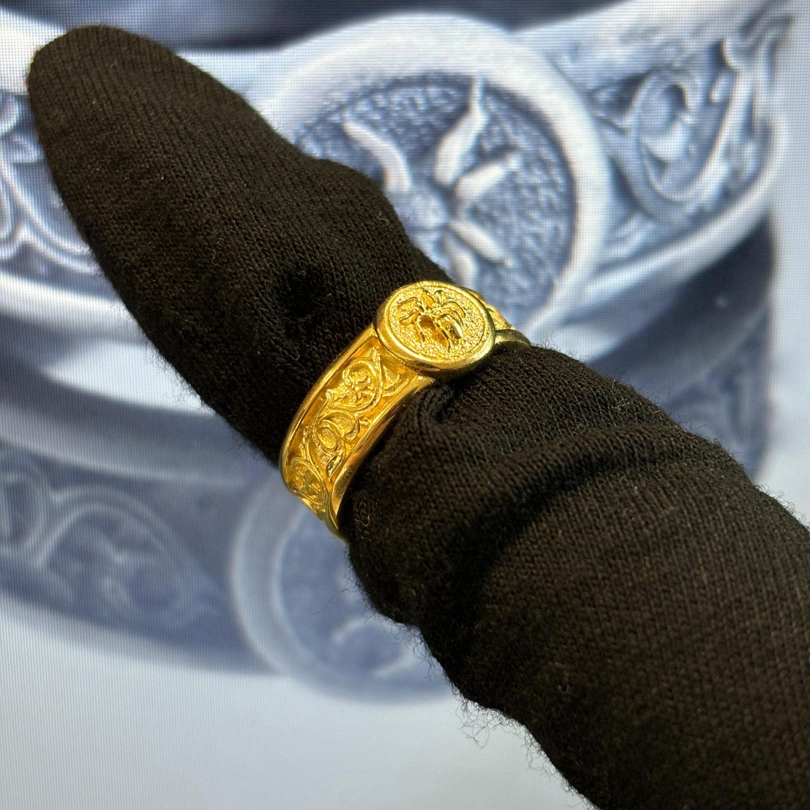 Handmade Sterling Silver Spider Signet Ring: Lily Motif Detailed - Etsy