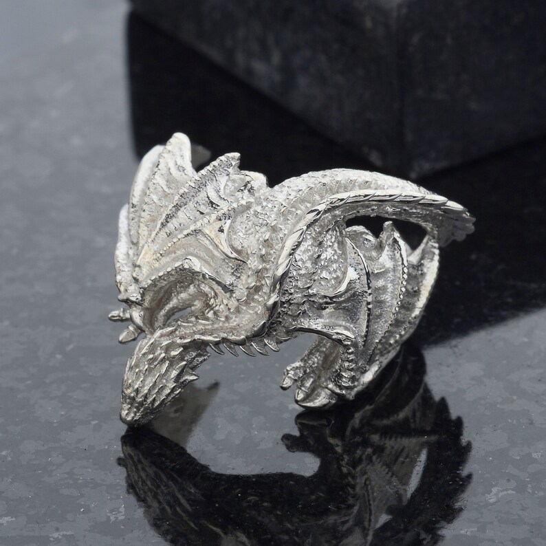 Shiny Silver Winged Dragon Ring - Handmade Gothic Jewelry - Etsy