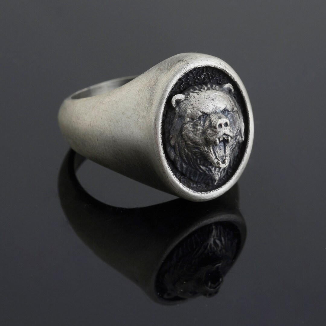 Sterling Silver Bear Head Ring, Minimalist Oval Ring ,viking Bear Rings ...