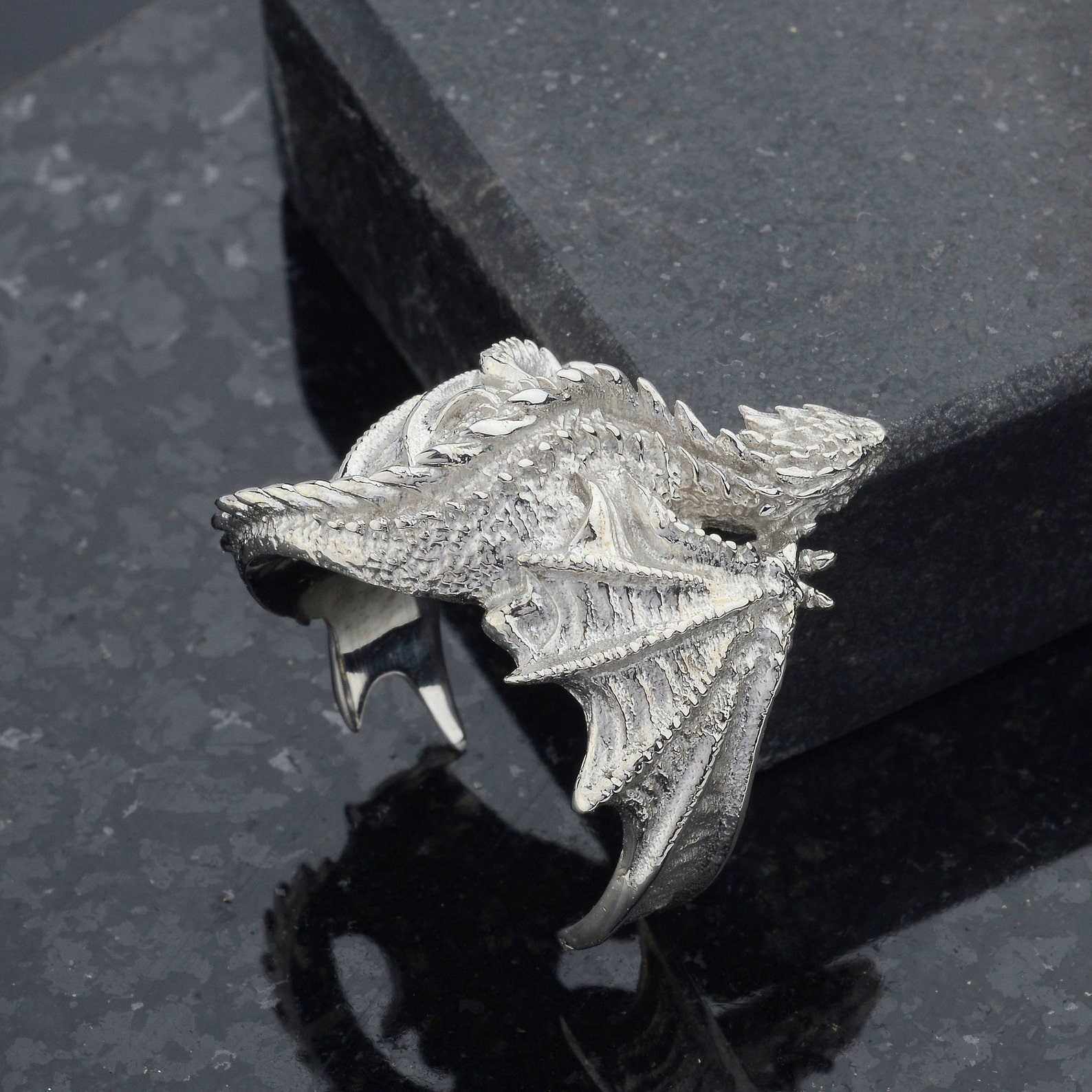 Shiny Silver Winged Dragon Ring - Handmade Gothic Jewelry - Etsy
