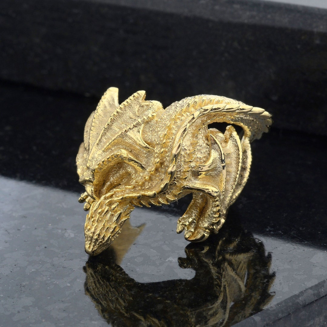 Gold Plated Winged Dragon Ring: Handmade Mens Ring - Etsy