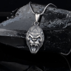 3D Angry Gorilla Head Necklace, Handmade Serling Silver Necklace ...