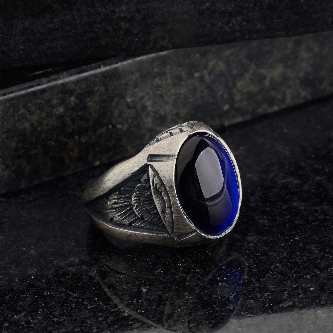 Sterling Silver Blue Tiger's Eye Mens Ring, 925 Silver Gemstone Man ...