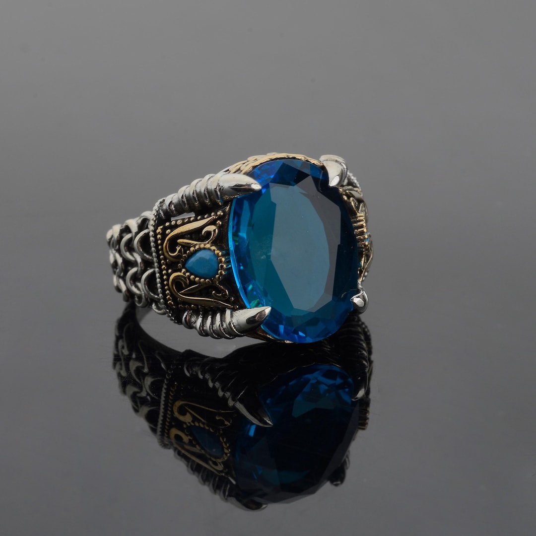 925k Silver Aquamarine Stone Mens Ring, Medieval Style Men Ring ...