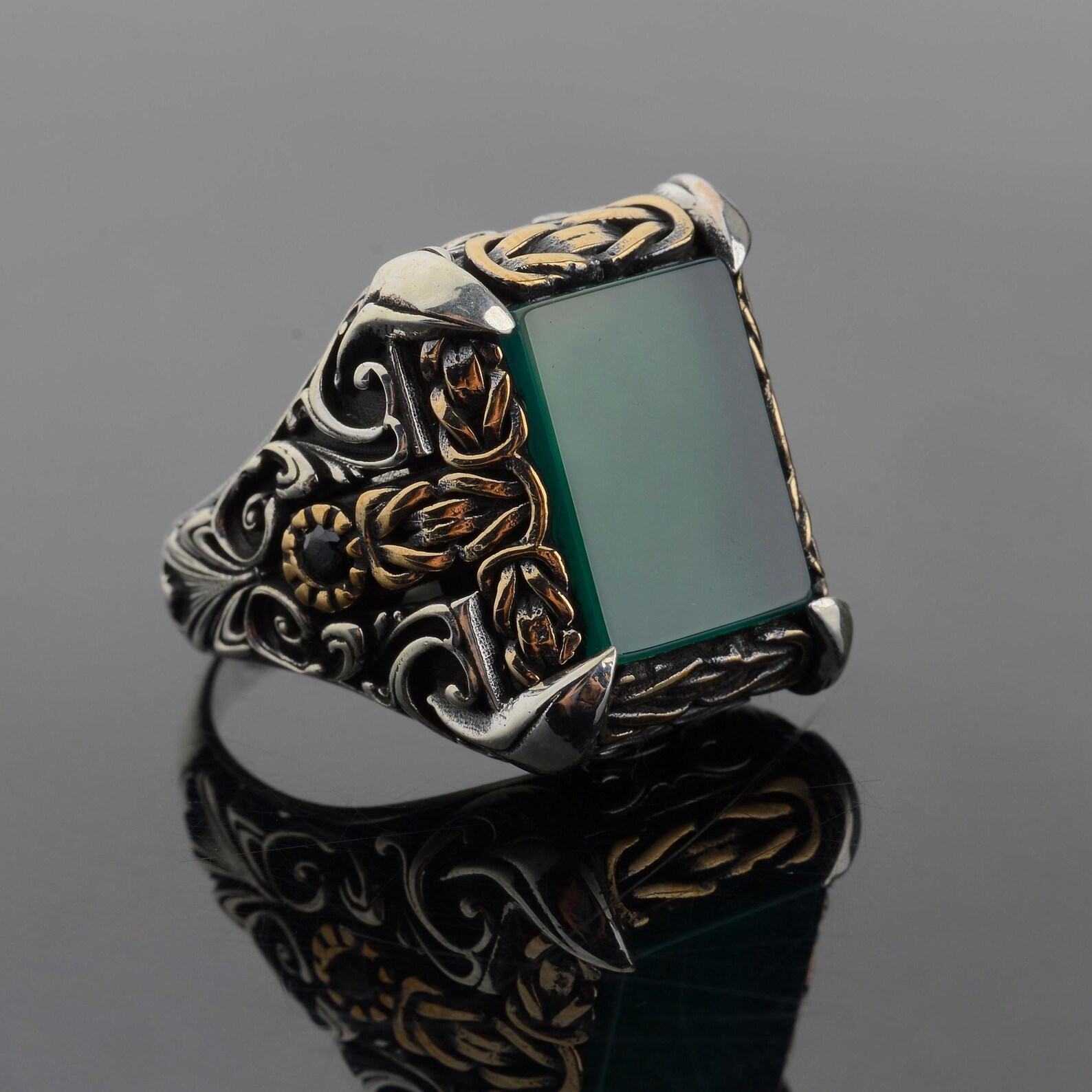 Sterling Silver Black Onyx Ring: Ottoman Style Signet Ring - Etsy