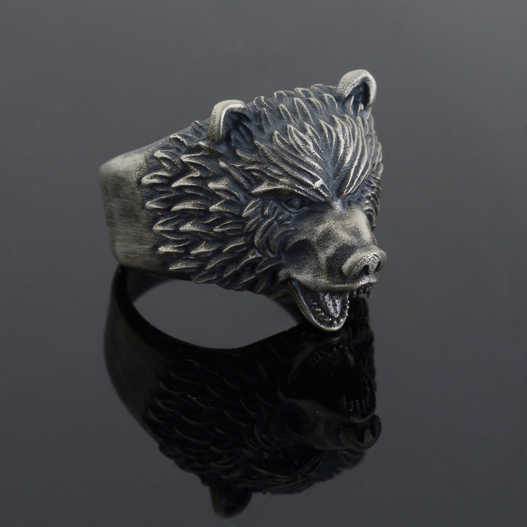 Bear Head Ring, Wild Bear Rings, 3d Bear Head Ring, Mens Ring, Unique ...