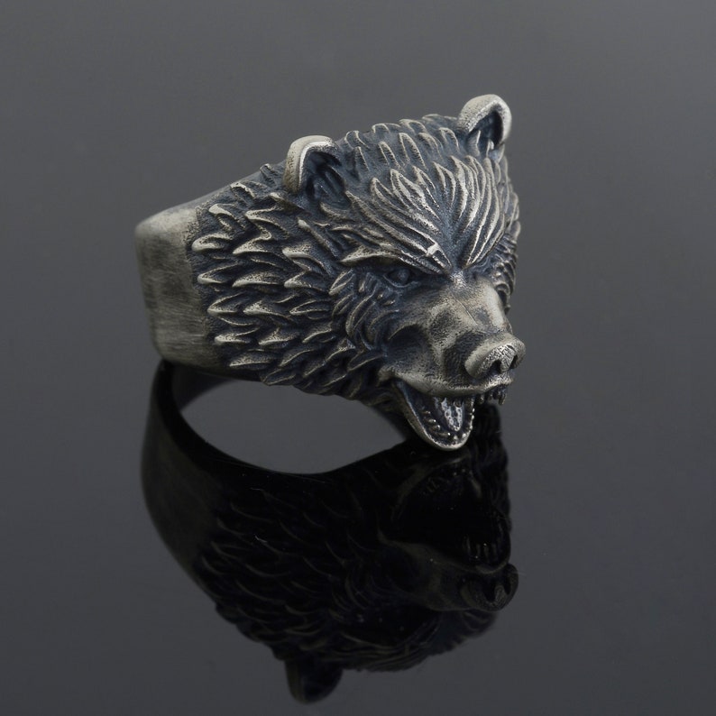 Bear Head Ring, Wild Bear Rings, 3d Bear Head Ring, Mens Ring, Unique ...