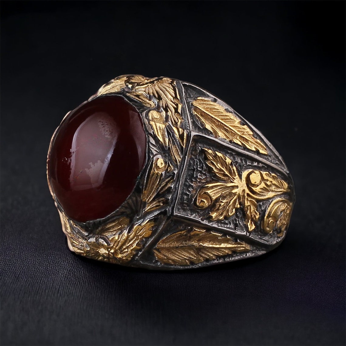 Sterling Silver Aqeeq Stone Ring: Handmade Engraved Gemstone Jewelry - Etsy