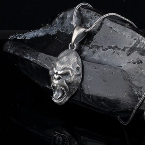 3D Angry Gorilla Head Necklace, Handmade Serling Silver Necklace ...