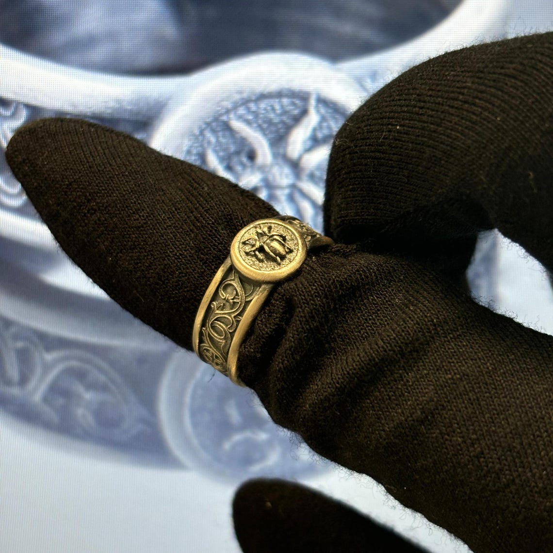 Handmade Sterling Silver Spider Signet Ring: Lily Motif Detailed - Etsy