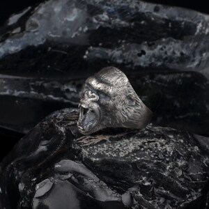 Silver Angry Gorilla Ring, African Gorilla Men Ring, Men Ring, Unique ...