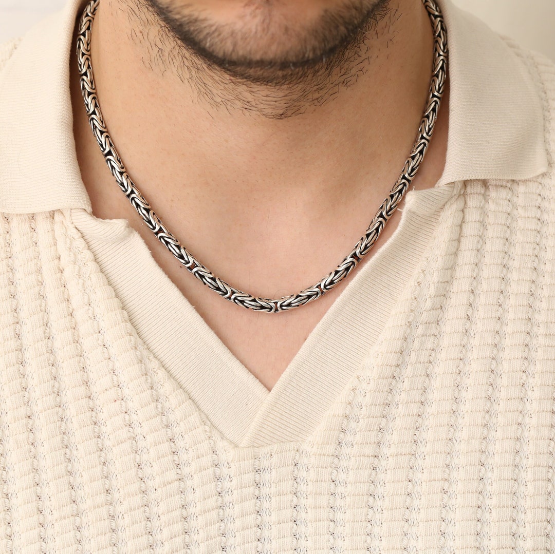 Round Byzantine Chain Necklace, 925 Silver Handmade King Chain Man ...