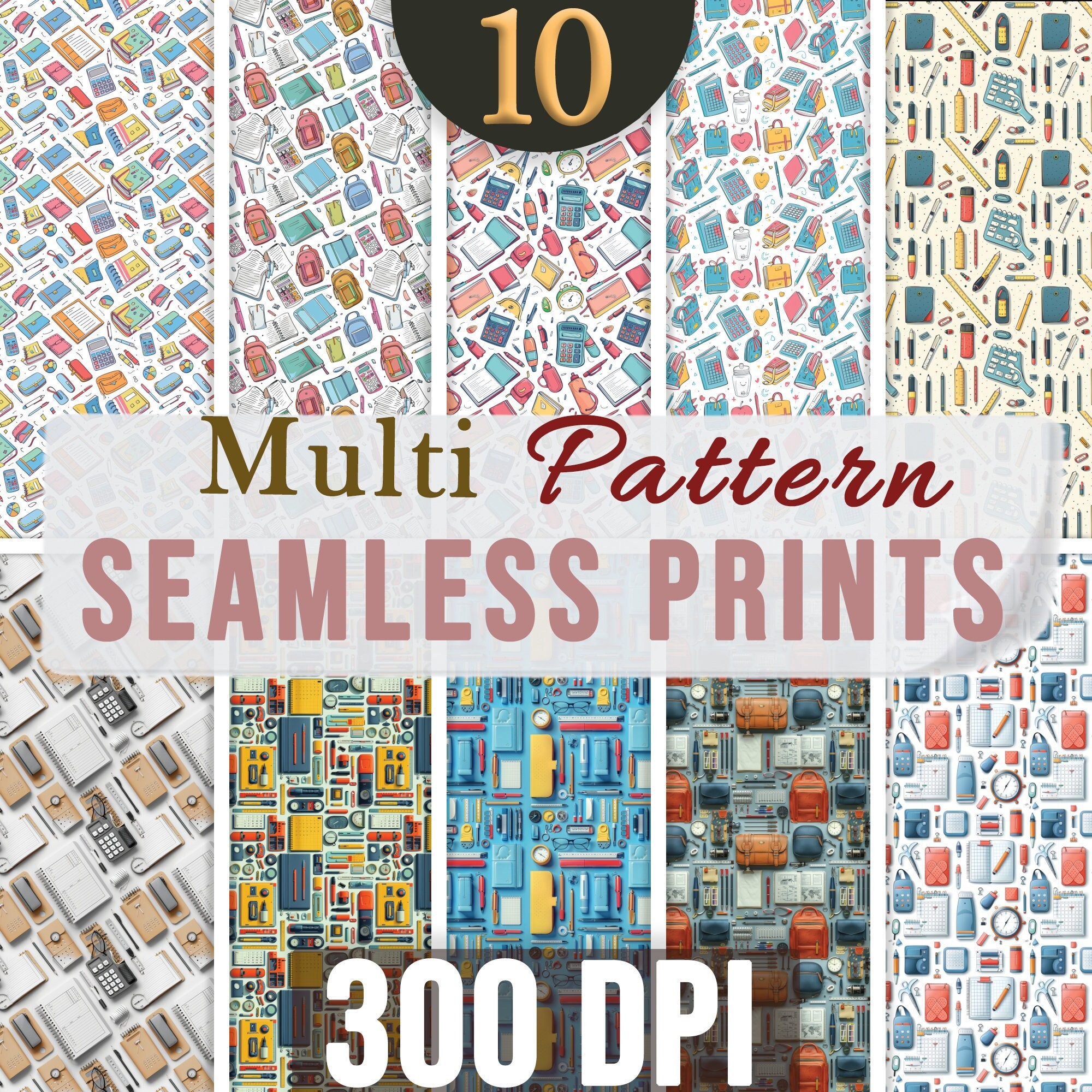 10 Notebook Patterns Digital Paper, Stationary Seamless Design, Digital ...