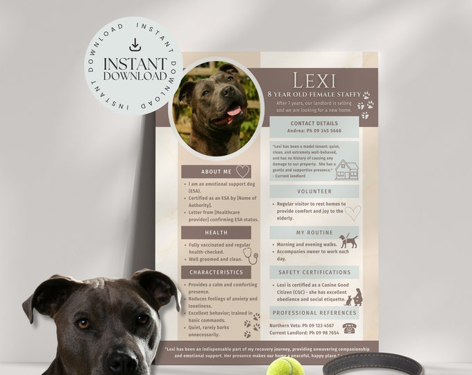 Pet Resume Template for Rental Application INSTANT DOWNLOAD, Renting ...