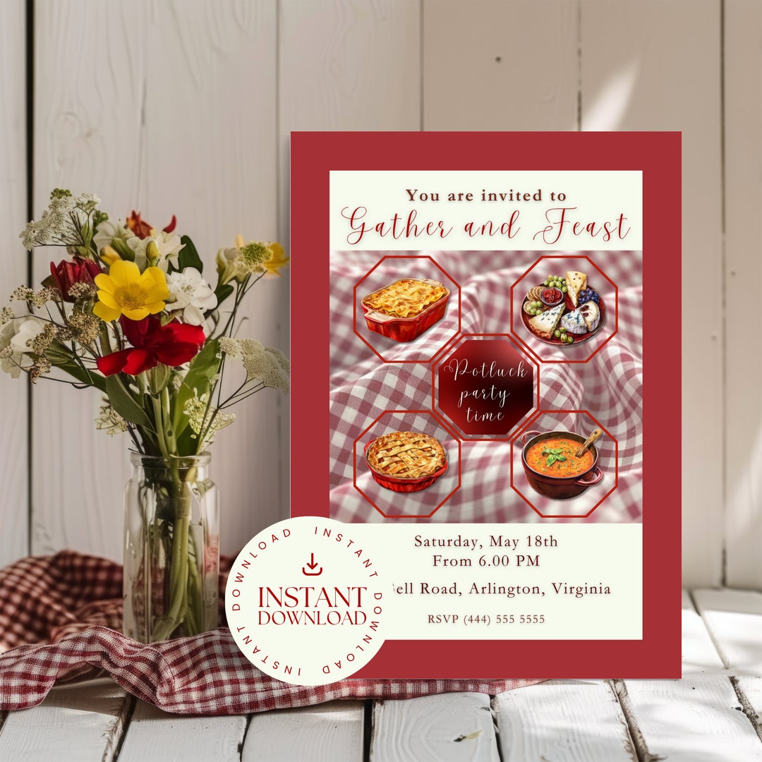 Pot Luck Dinner Invitation INSTANT DOWNLOAD, Invites Dinner Party ...