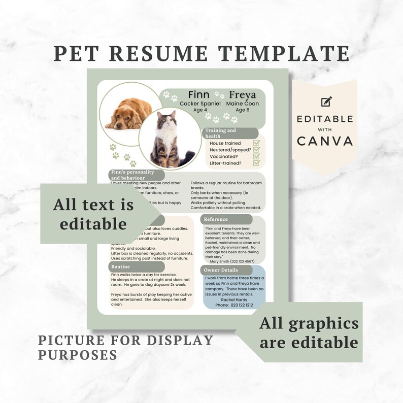 Pet Resume Template for Rental Application INSTANT DOWNLOAD, Renting ...