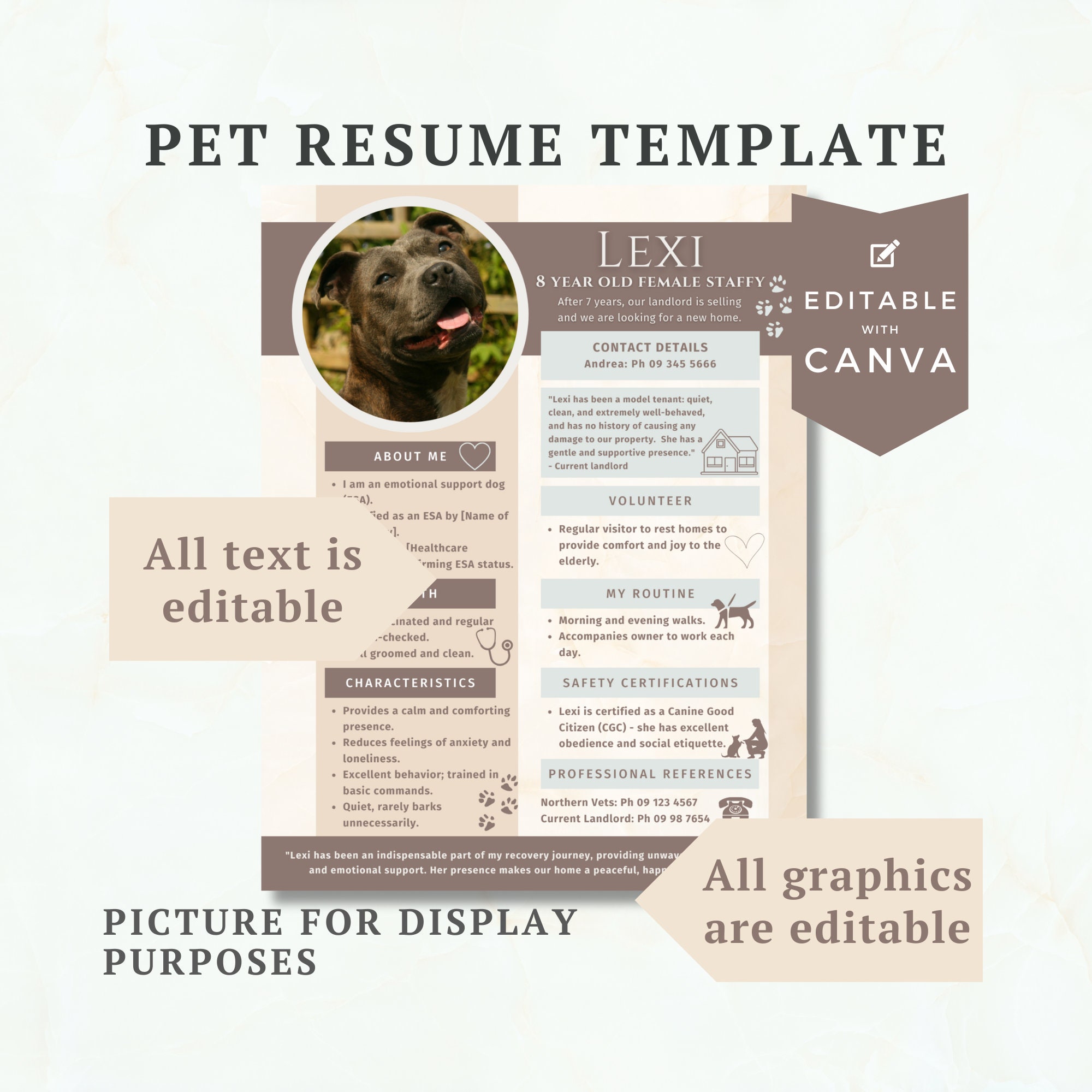 Pet Resume Template for Rental Application INSTANT DOWNLOAD, Renting ...