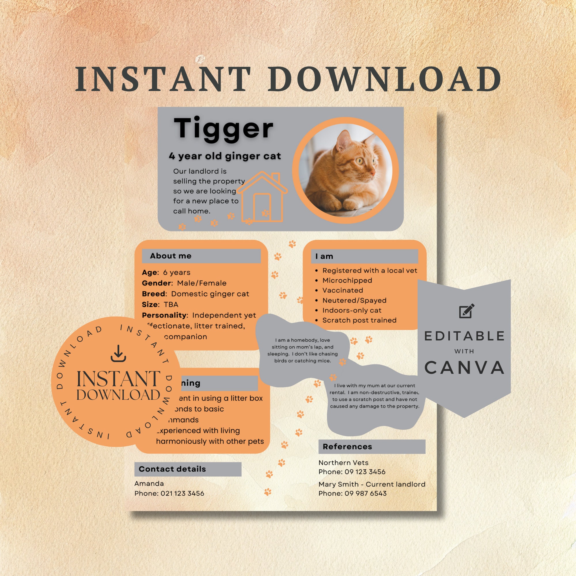 Pet Resume Template for Rental Application INSTANT DOWNLOAD, Renting ...