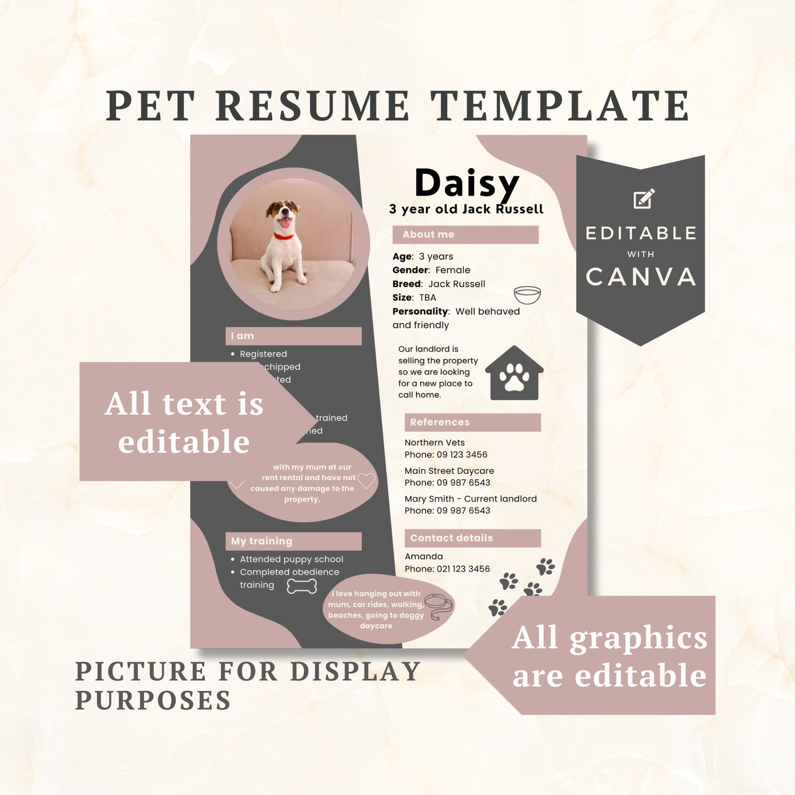 Pet Resume Template for Rental Application INSTANT DOWNLOAD, Renting ...