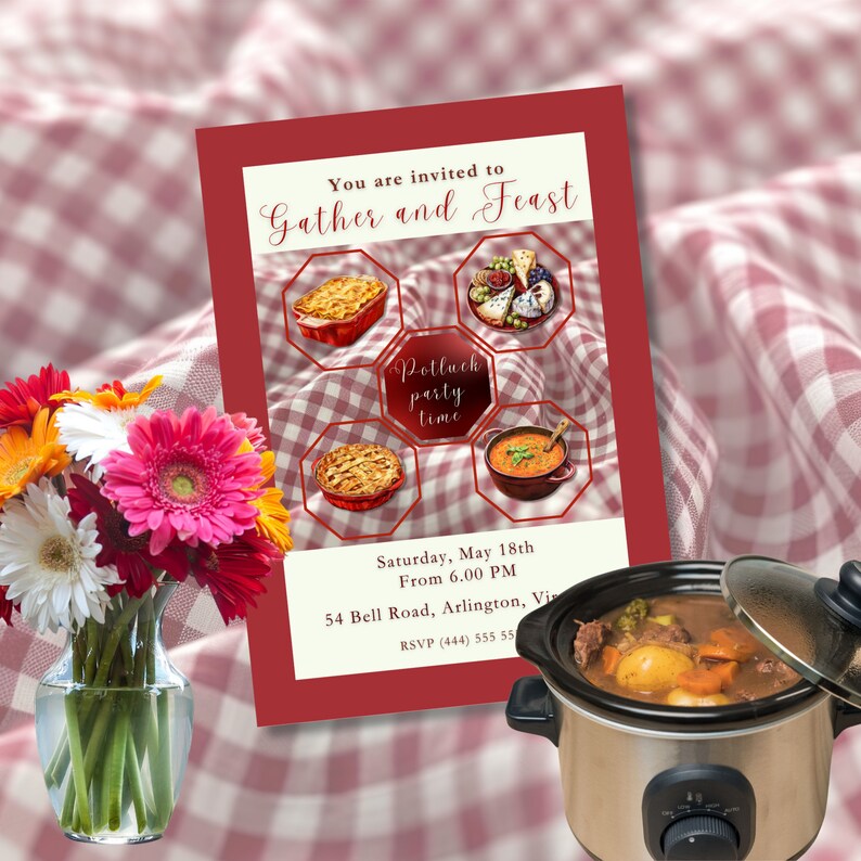 Pot Luck Dinner Invitation INSTANT DOWNLOAD, Invites Dinner Party ...