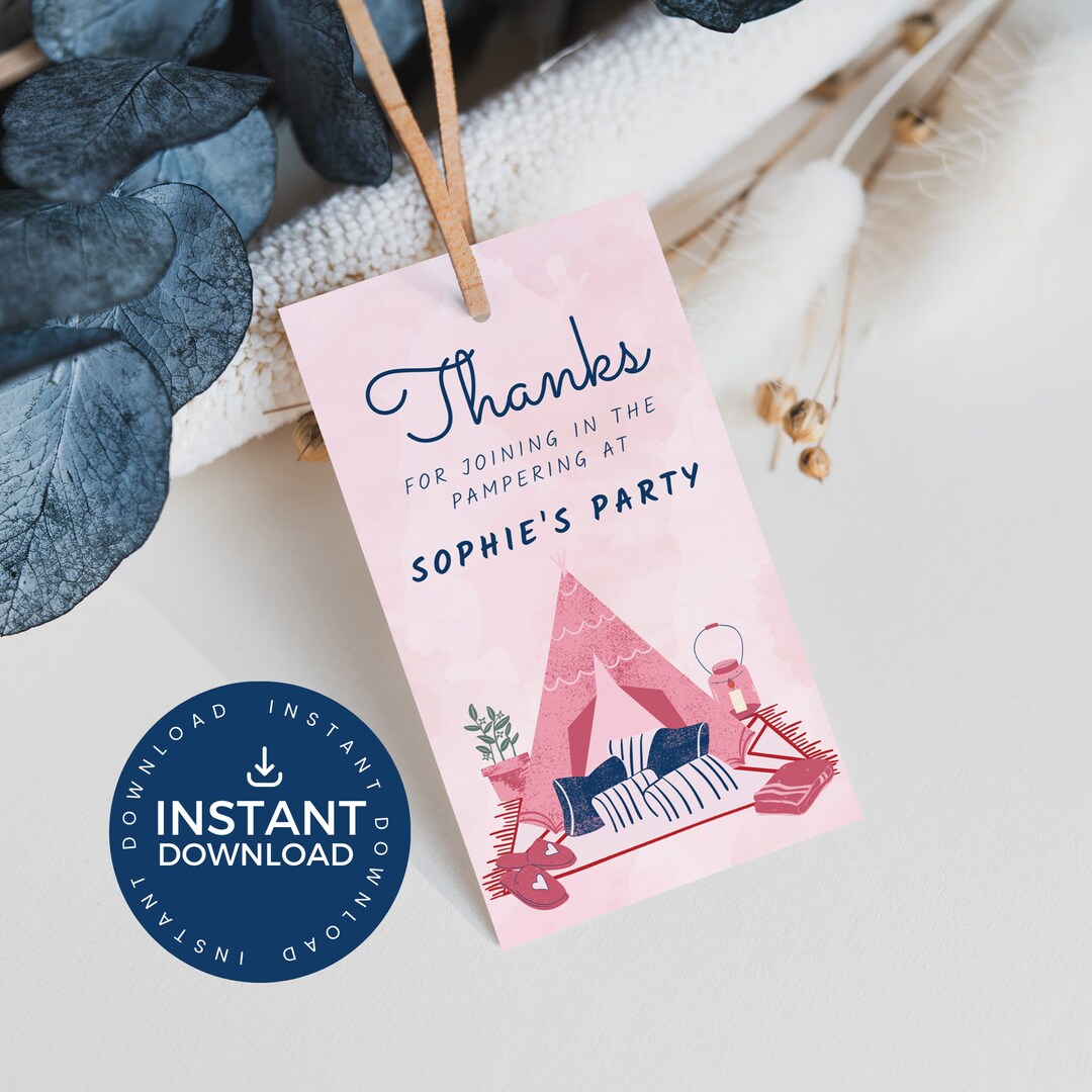 Pamper 13th Birthday Thank You Tag INSTANT DOWNLOAD, Favor Labels ...