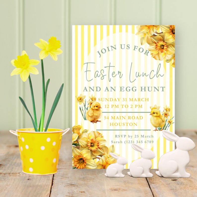 Easter Egg Hunt Lunch Invitation INSTANT DOWNLOAD, Watercolour Invite ...