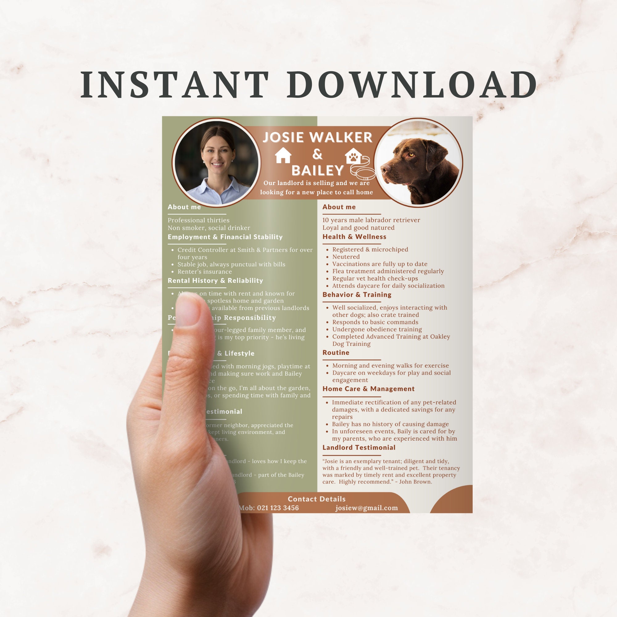 Pet Resume Template for Rental Application INSTANT DOWNLOAD, Renting ...