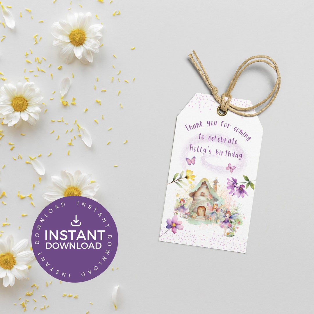 Fairy 5th Birthday Thank You Tag INSTANT DOWNLOAD, Favor Labels, Girls ...