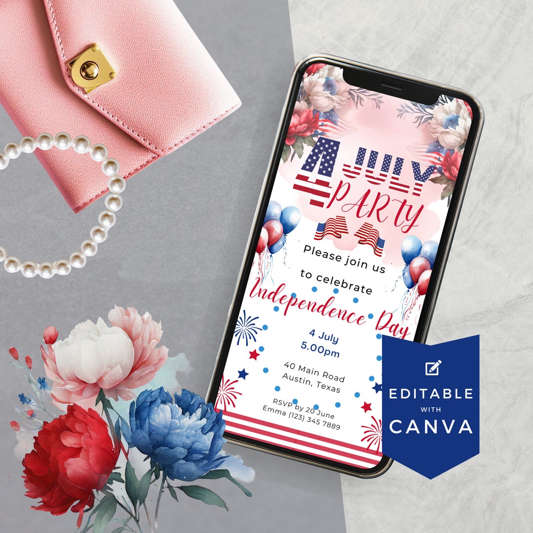 Independence Day Digital Invite INSTANT DOWNLOAD, Editable Invitation ...