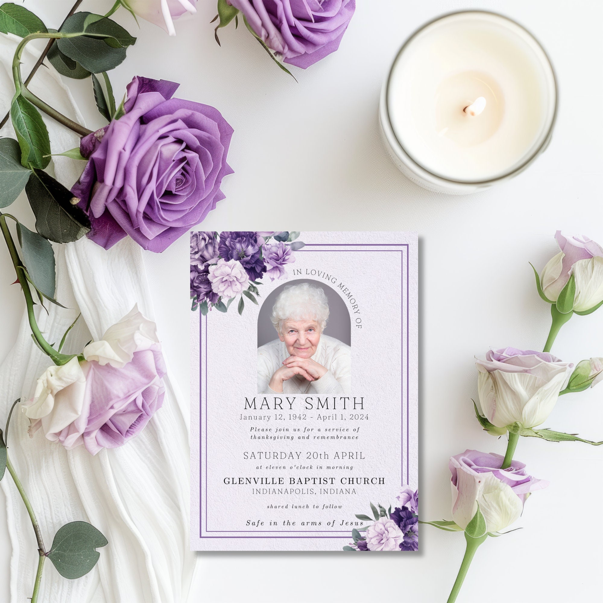 Funeral Invitation INSTANT DOWNLOAD, Celebration of Life, Female ...