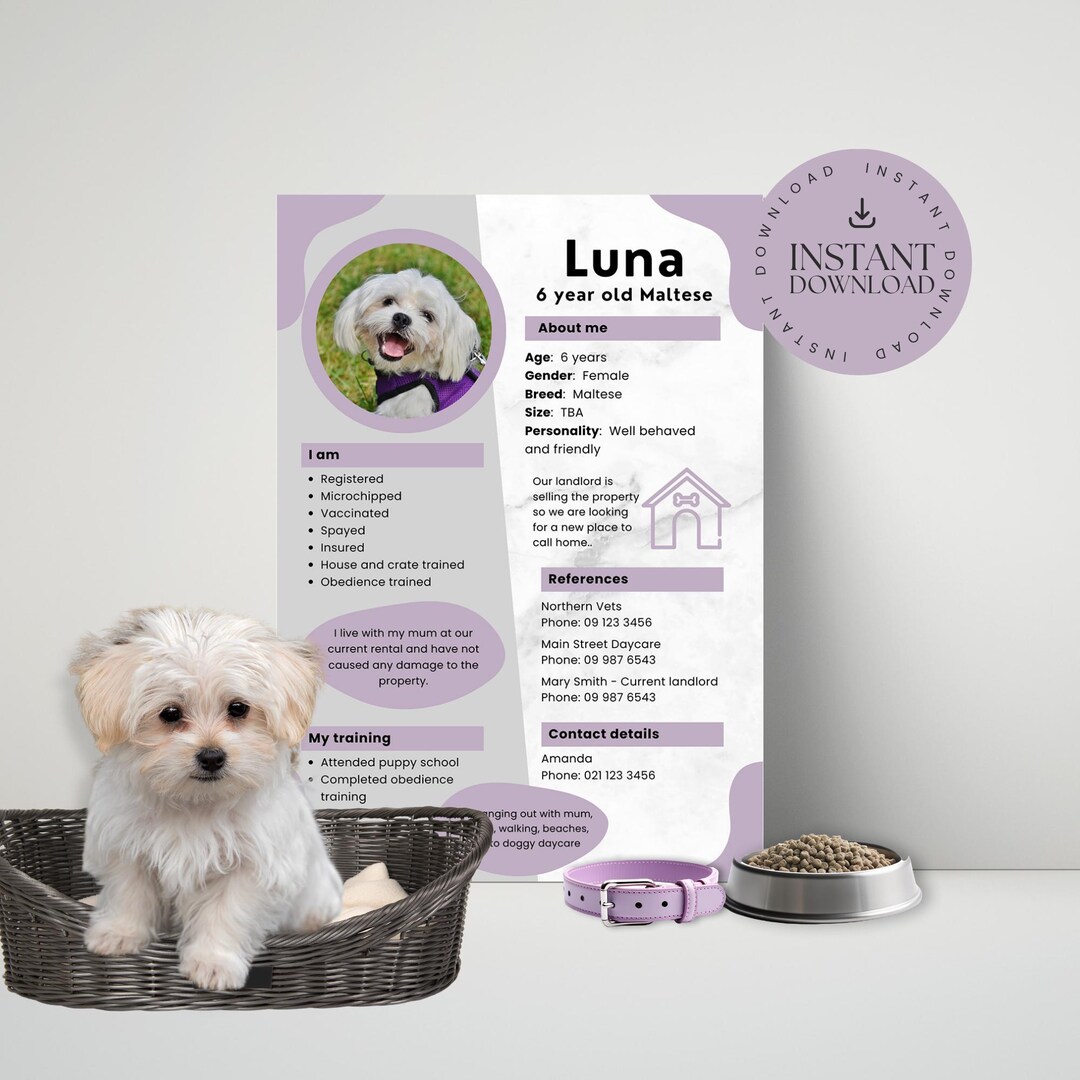 Pet Resume Template for Rental Application INSTANT DOWNLOAD, Renting ...