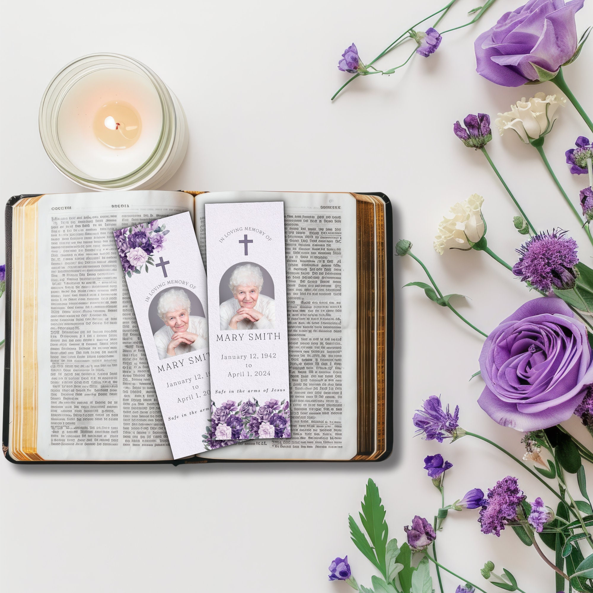 Funeral Bookmark INSTANT DOWNLOAD, Editable Religious Memorial Card ...