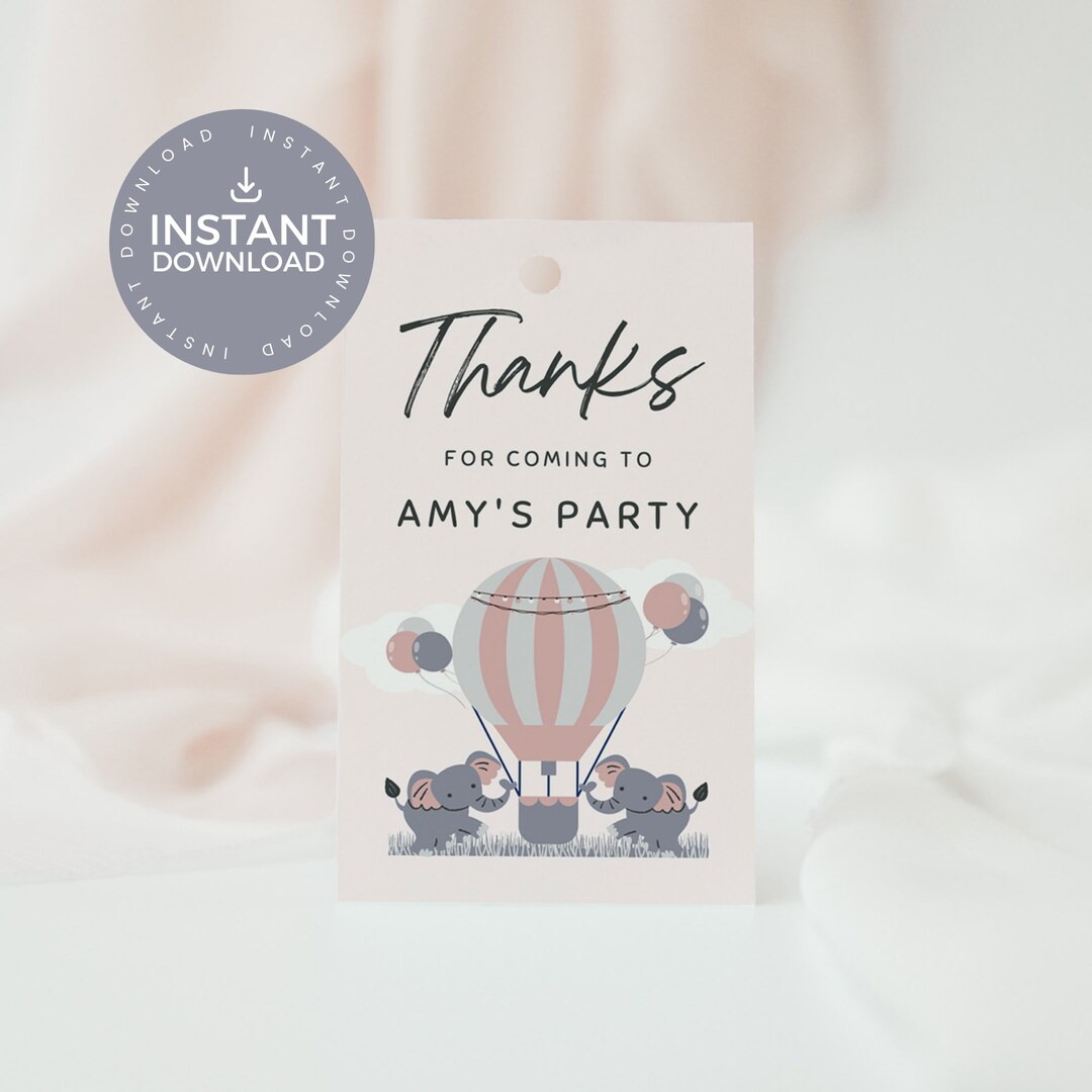 Elephant 1st Birthday Thank You Tag INSTANT DOWNLOAD, Favor Labels ...