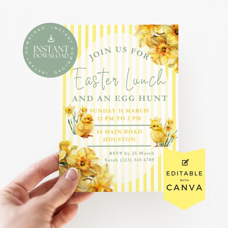 Easter Egg Hunt Lunch Invitation INSTANT DOWNLOAD, Watercolour Invite ...
